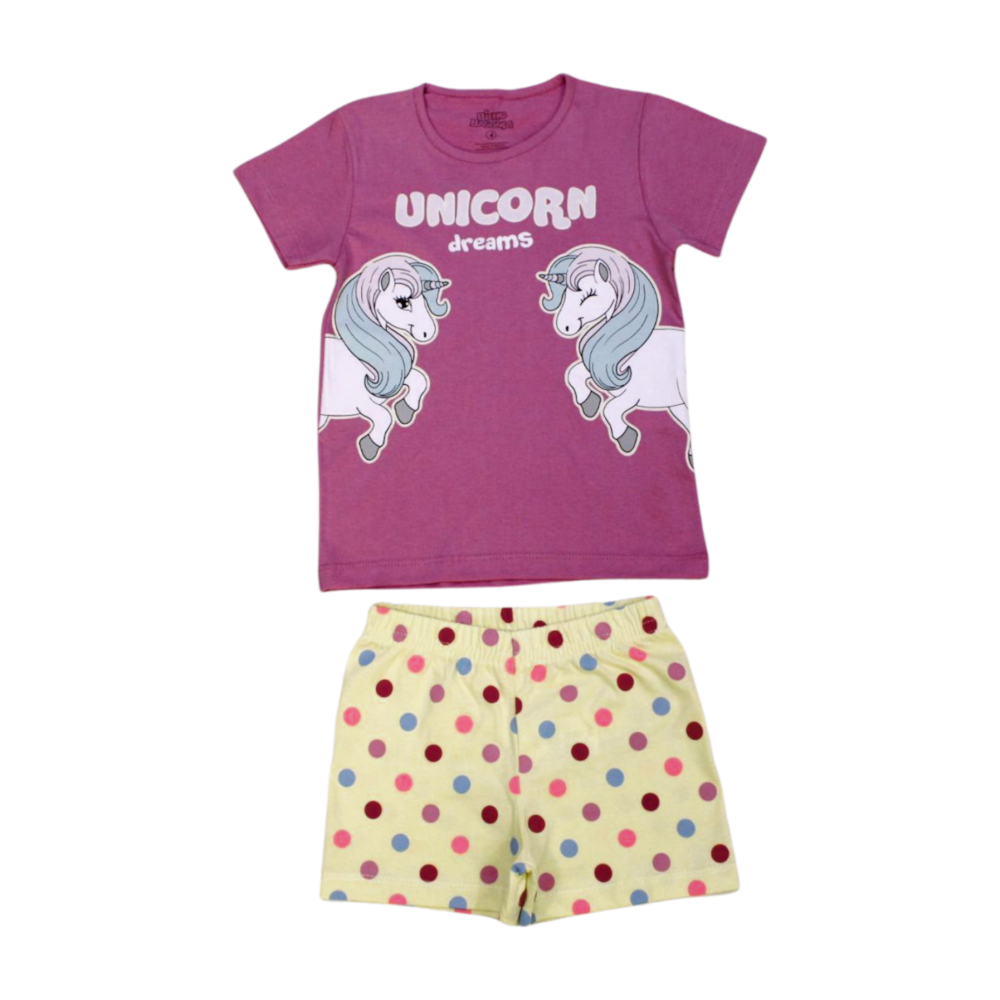 Pijama Curto Feminino Estampa Unicorn Brilha No Escuro 9208 Bicho Bagunça